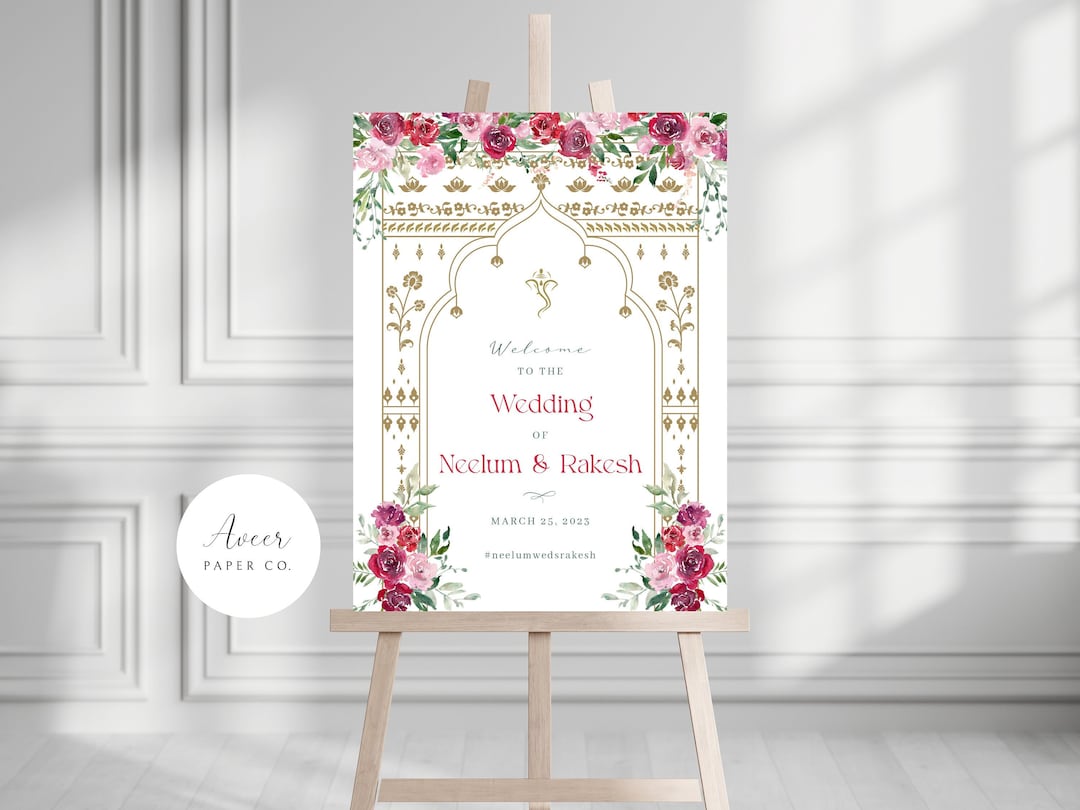 Hindu Wedding Ceremony Welcome Sign, Mandap Design With Red/pink Rose ...