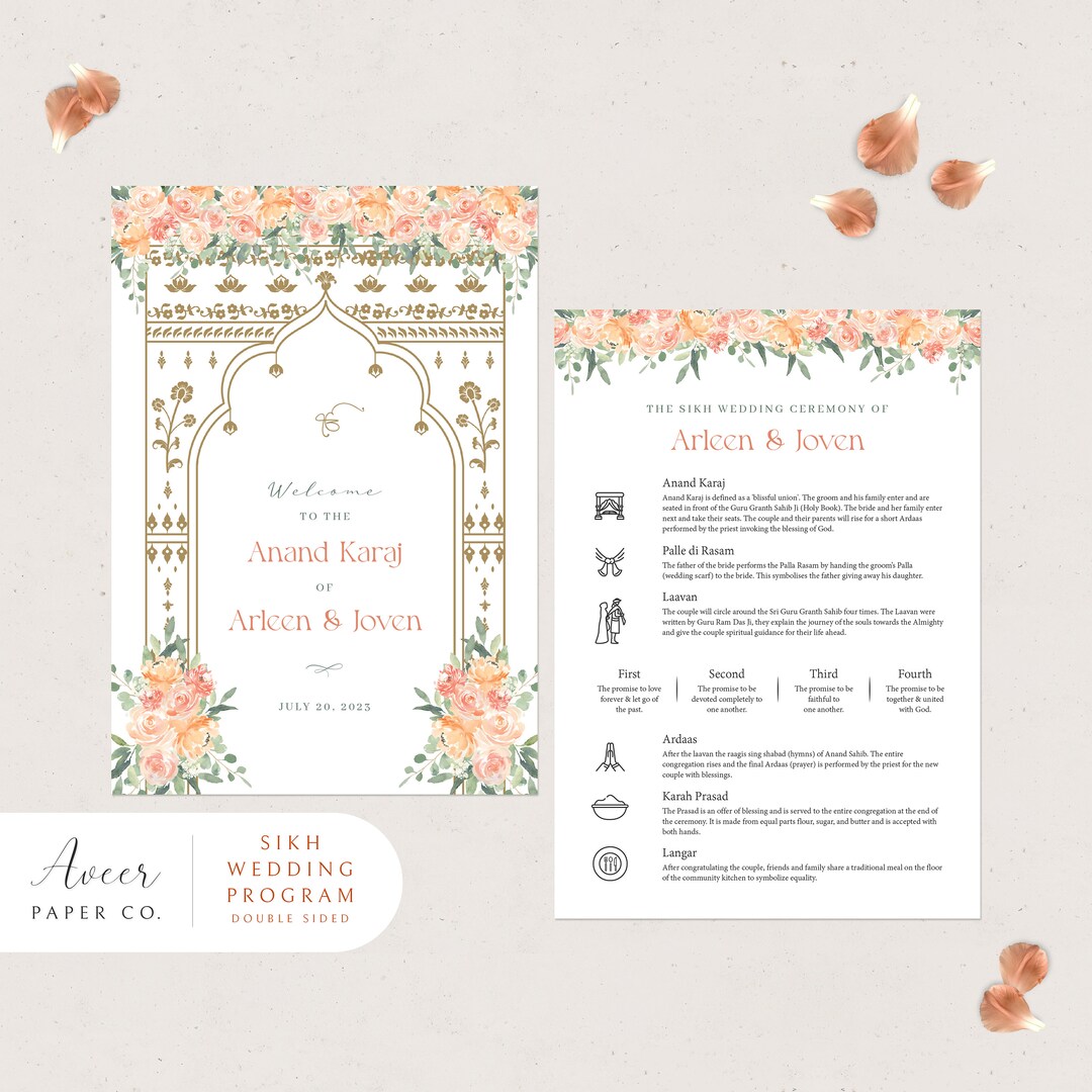 Sikh Wedding Program | Sikh Ceremony | Custom Wedding Program | Sikh ...