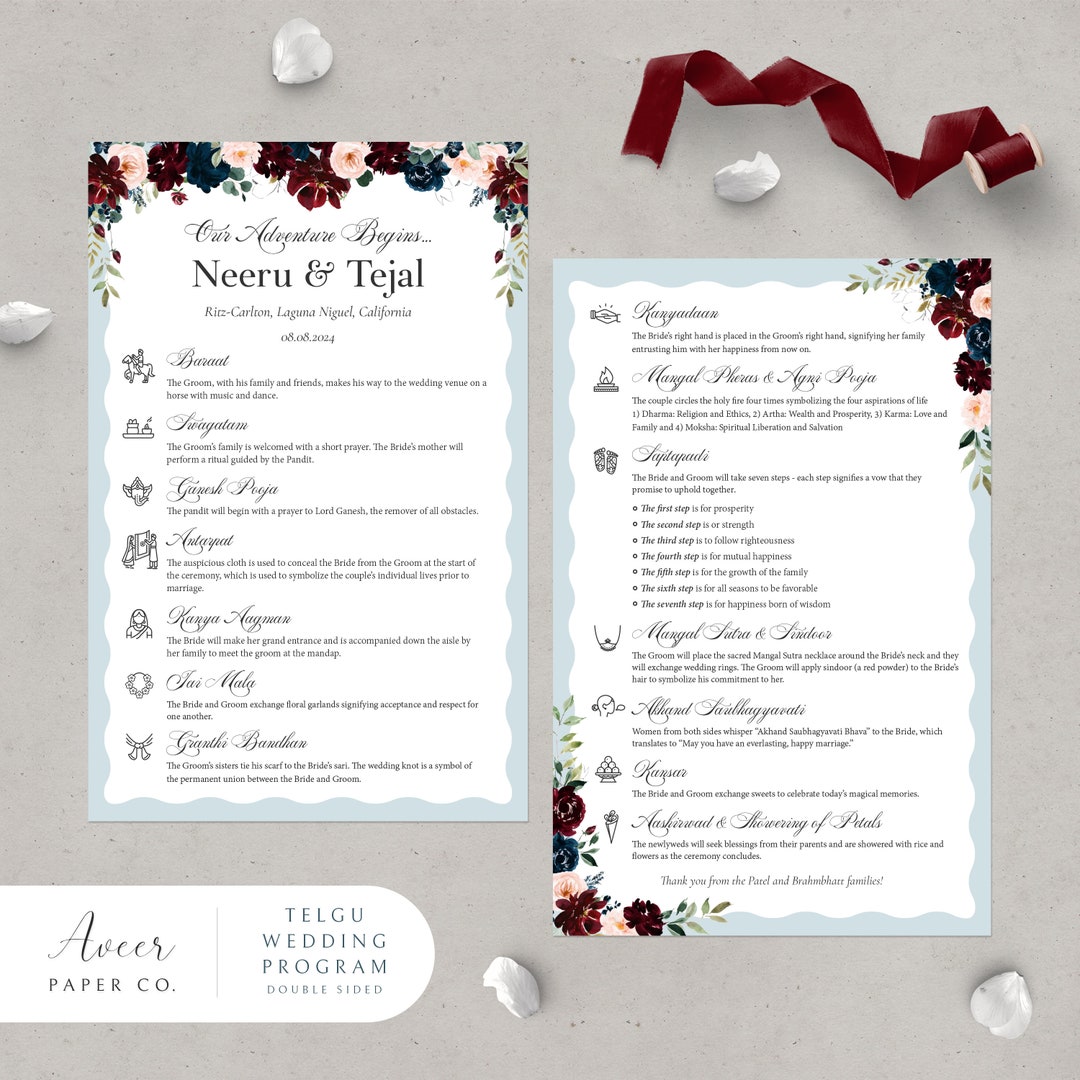 Telgu Wedding Program | Telgu Ceremony | Custom Wedding Program | Hindu ...