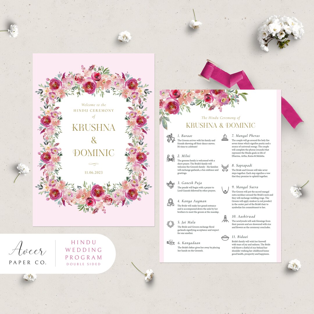Hindu Wedding Program | Hindu Ceremony | Custom Wedding Program | Hindu Infographics | Spring ...