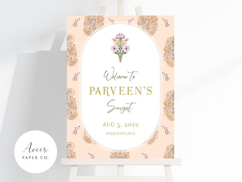 Welcome Sign Sangeet Indian Wedding Paisley Print Mehndi - Etsy