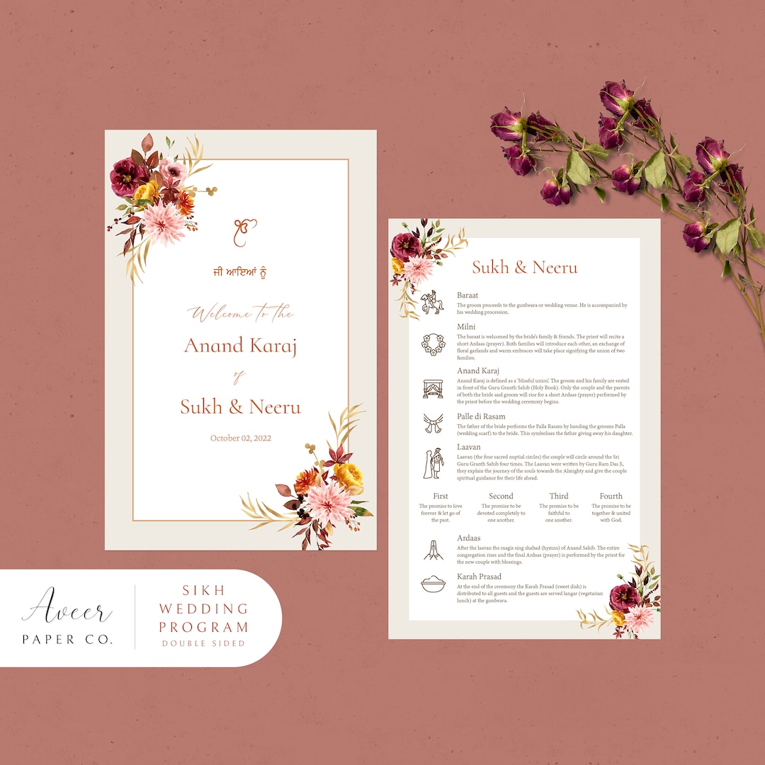 Sikh Wedding Program | Anand Karaj Wedding | Custom Wedding Program | Sikh Infographics/ceremony ...