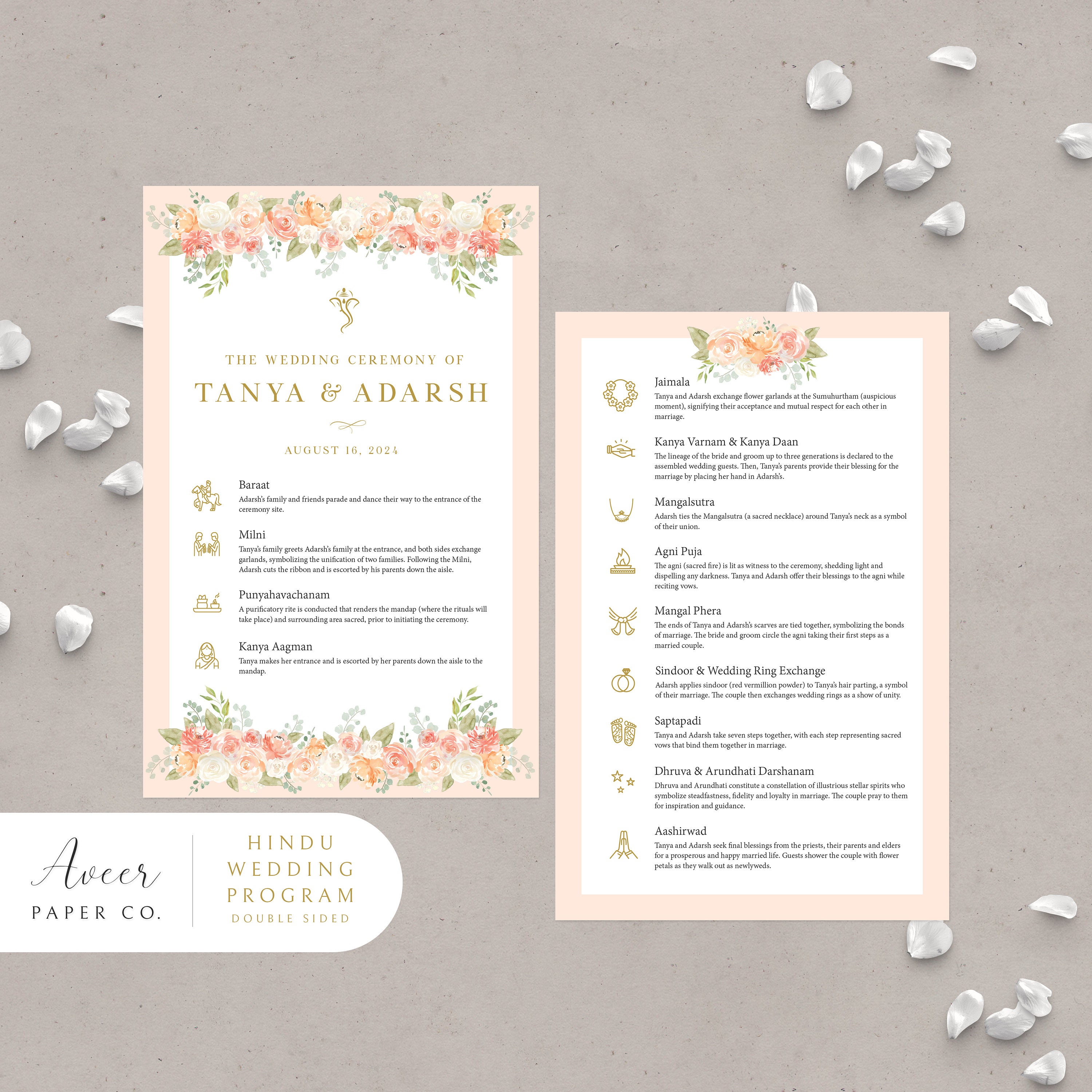 Hindu Wedding Program| Custom Wedding Program | Hindu Infographics/ceremony | Summer Peach ...