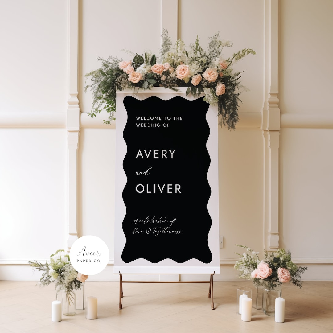 Minimal Welcome Banner Sign With Black Wavy Edge Border Printable - 24 ...