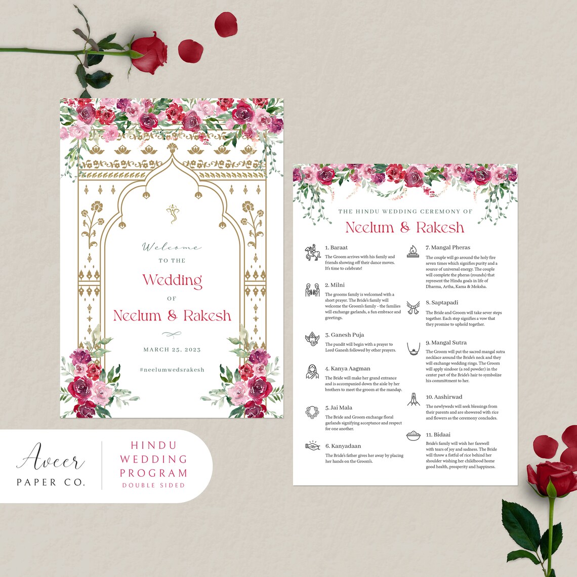 Hindu Wedding Program Hindu Ceremony Custom Wedding - Etsy