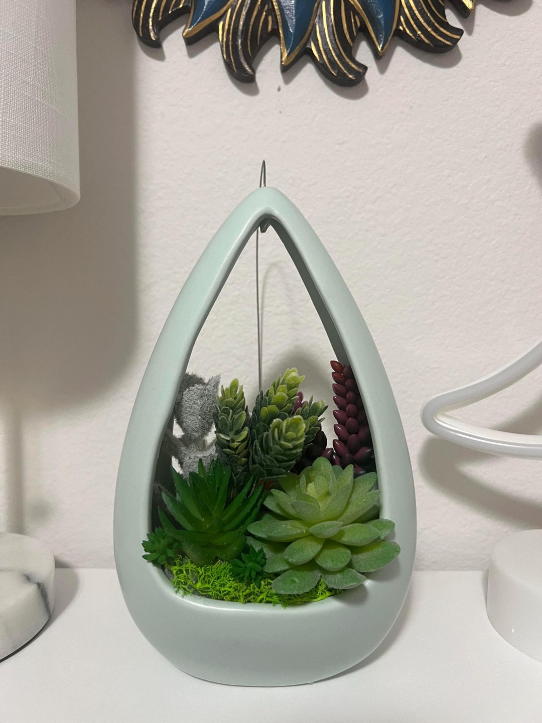 Elegant Teardrop Hanging Planter for Succulents, Ceramic Decor - Etsy