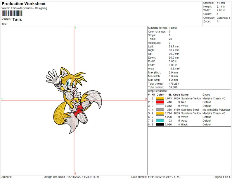 Tails Miles Prower Embroidery Design: Sonic, Instant Download (DST, JEF ...