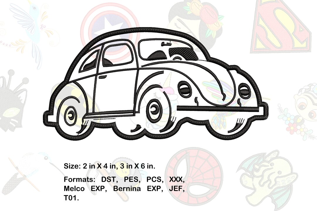 VW Beetle Machine Embroidery Design. Beetle Car, Herbie, Vintage Car ...