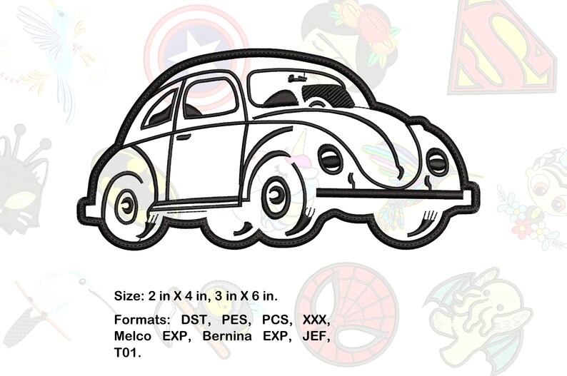 VW Beetle Machine Embroidery Design. Beetle Car Herbie - Etsy