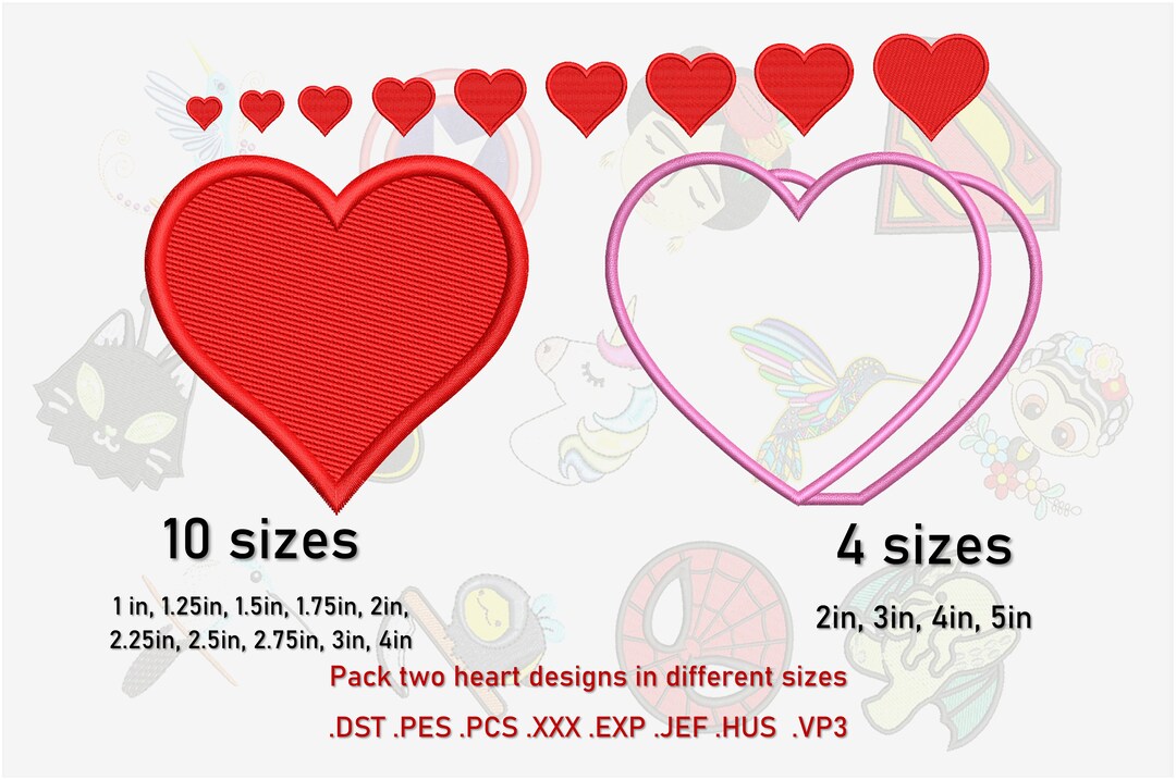 Heart Machine Embroidery Design. Pack Two Heart Designs in Different ...