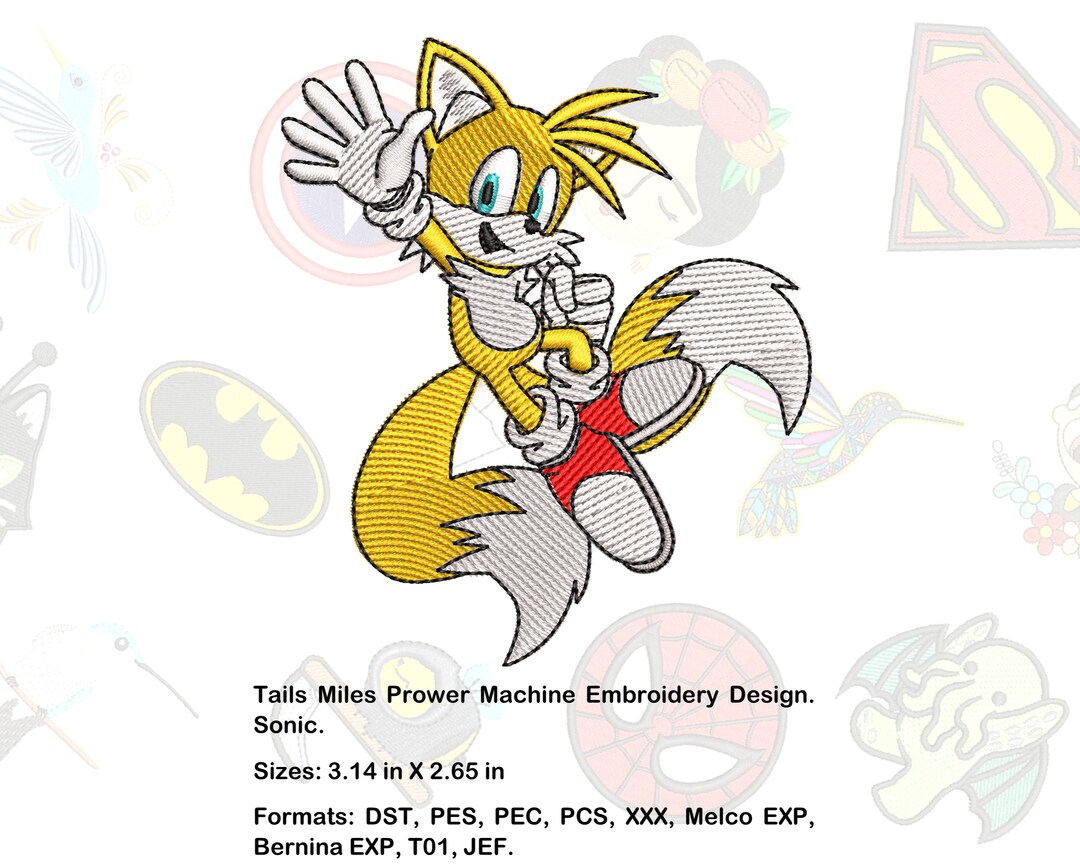 Tails Miles Prower Embroidery Design: Sonic, Instant Download (DST, JEF ...