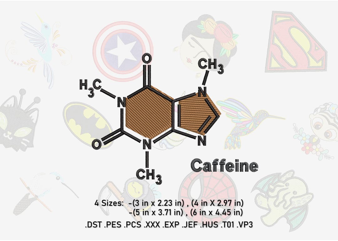 Caffeine Molecule. Embroidery Design. Scientific Embroidery Designs. 4 ...