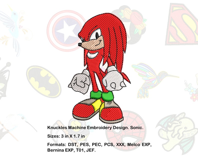 Knuckles Machine Embroidery Design. Sonic. 3 in X 1.7 In - Etsy