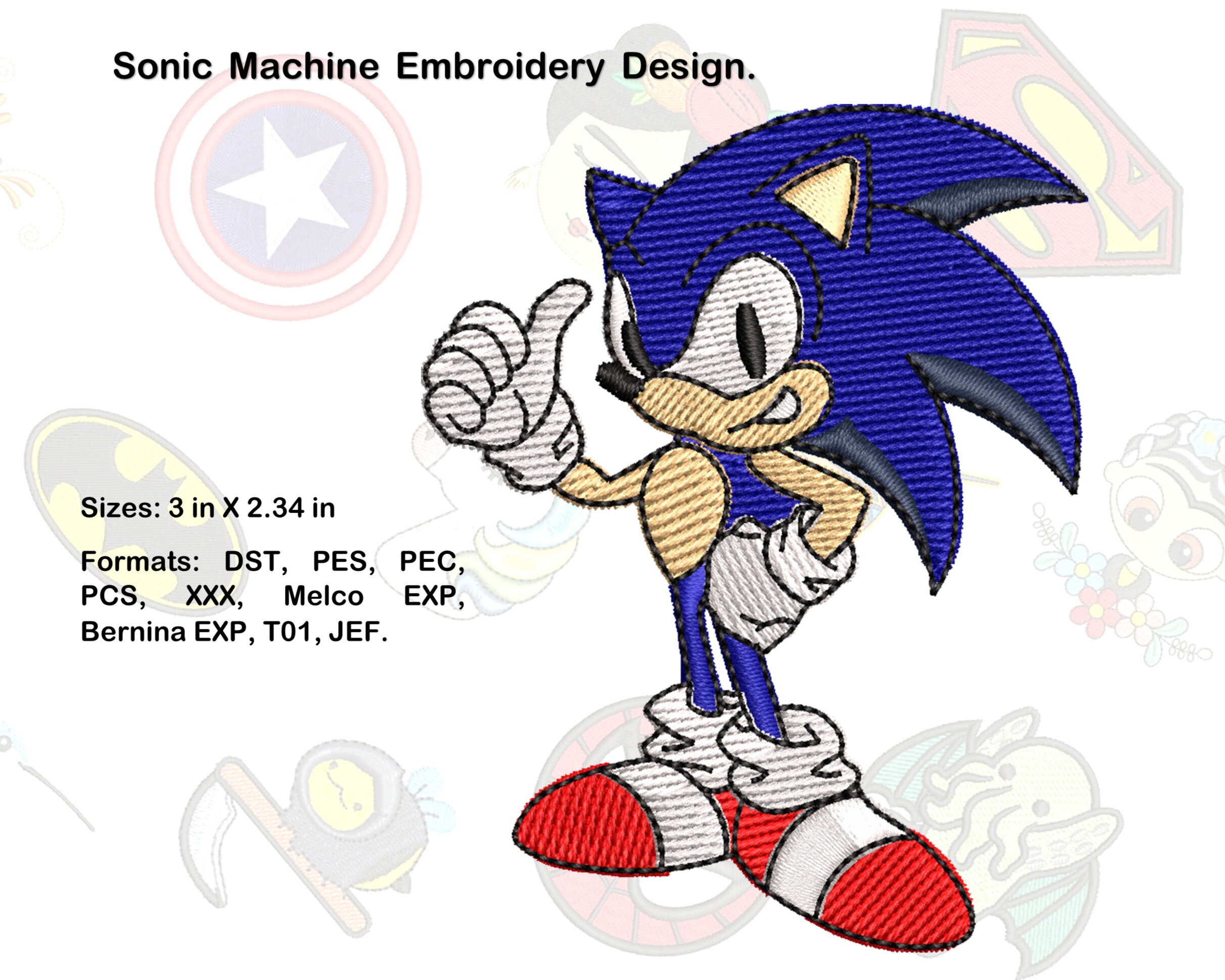 Sonic Machine Embroidery Design. Sonic. 3 in X 2.3 In - Etsy UK