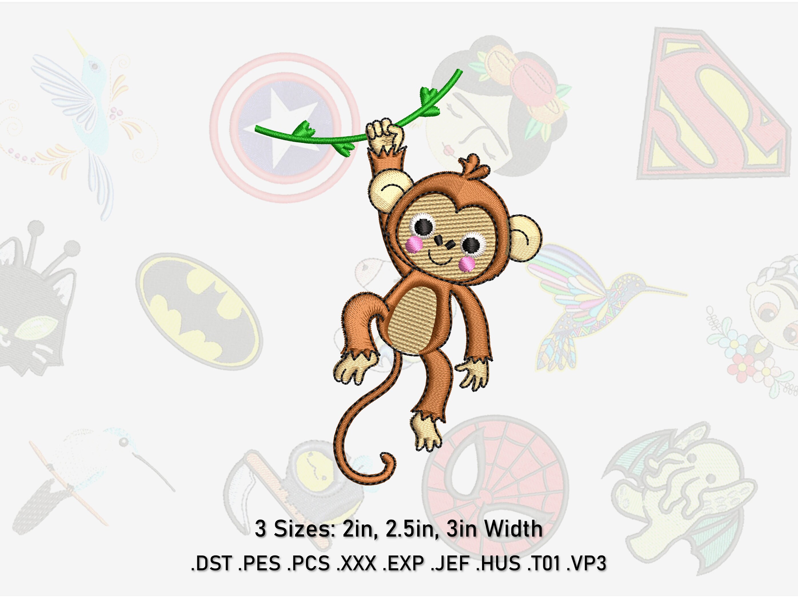 Monkey Machine Embroidery Design. Animal Embroidery Design. 3 - Etsy
