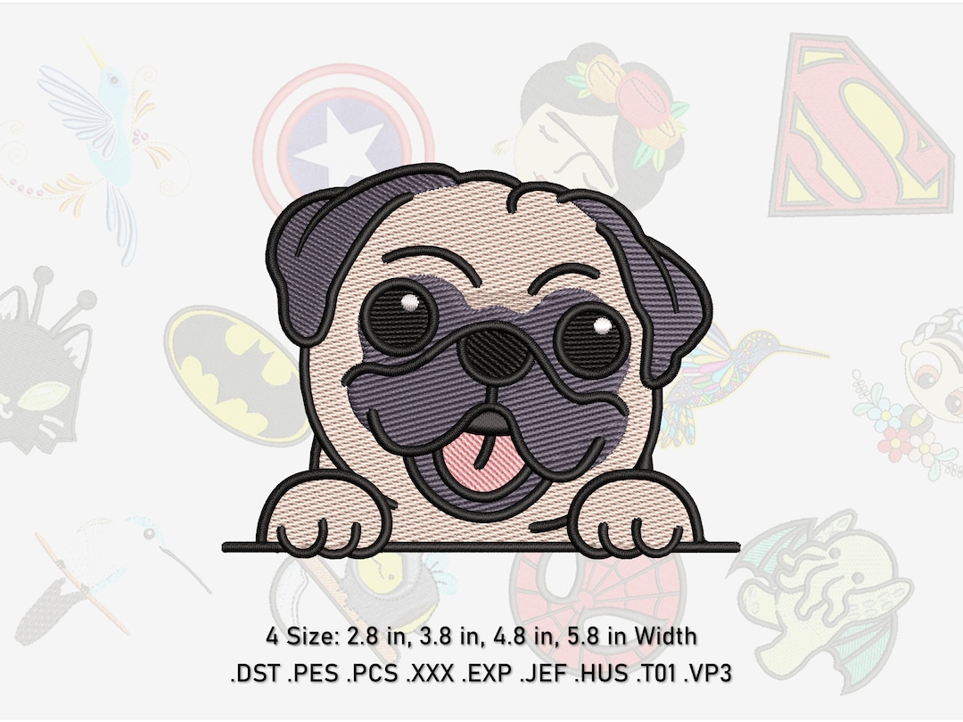 Pug Embroidery Design: Puppy Dog Machine Embroidery (4 Sizes) (instant ...