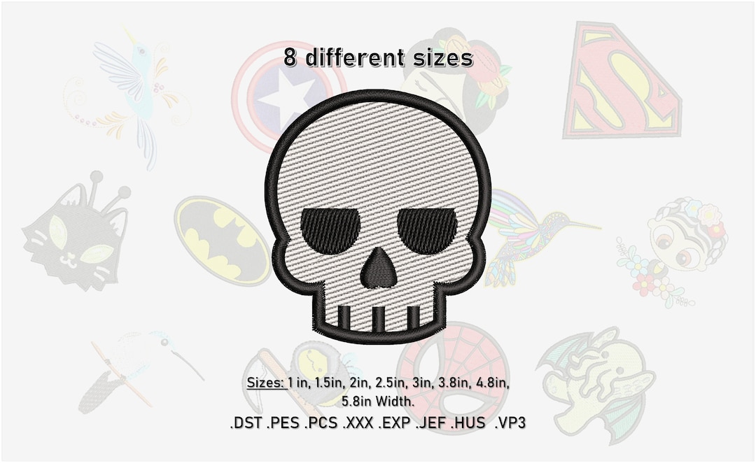 Skull Machine Embroidery Design: 8 Sizes (digital Download) - Etsy