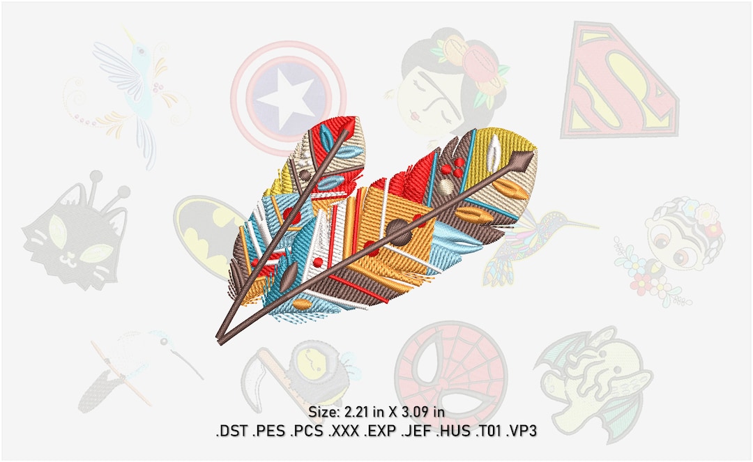 Boho Feather Embroidery Design – PES DST JEF and More – Instant ...