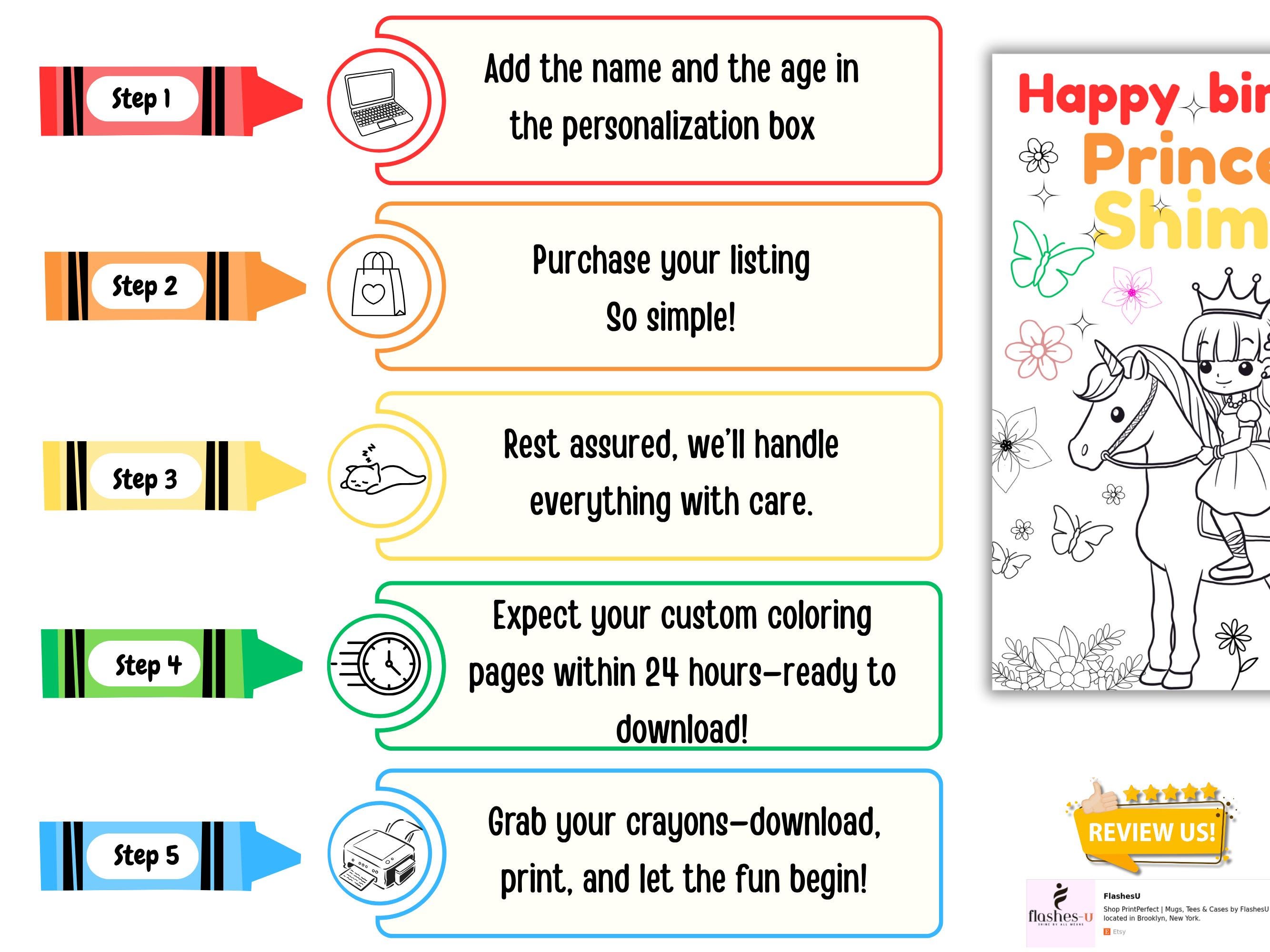5 Personalized Princess Coloring Pages – Birthday Gift for Kids With ...