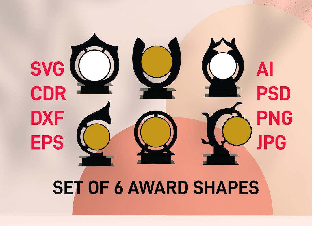 Set of 6 Award Shapes With Bases SVG Laser Cut File Acrylic Award ...
