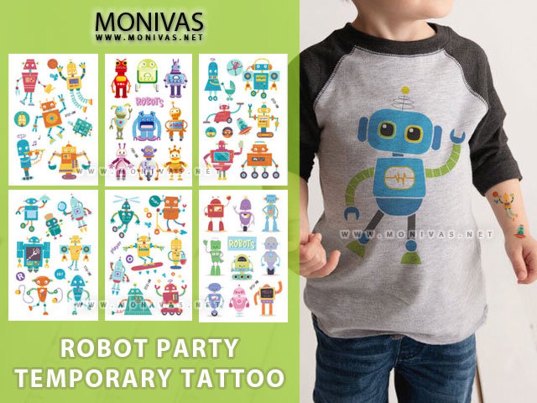 Robot Temporary Tattoo Stickers Kids Themed Birthday Party Body ...