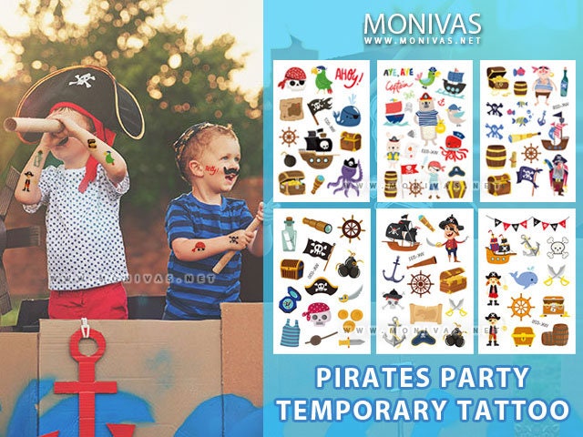 Pirates Theme Party Temporary Tattoo Stickers Kids Birthday Body ...