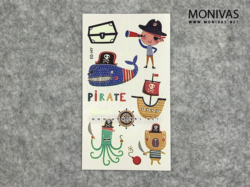 Pirate Party Temporary Tattoo Glow in the Dark Body Stickers (5pcs) - Etsy