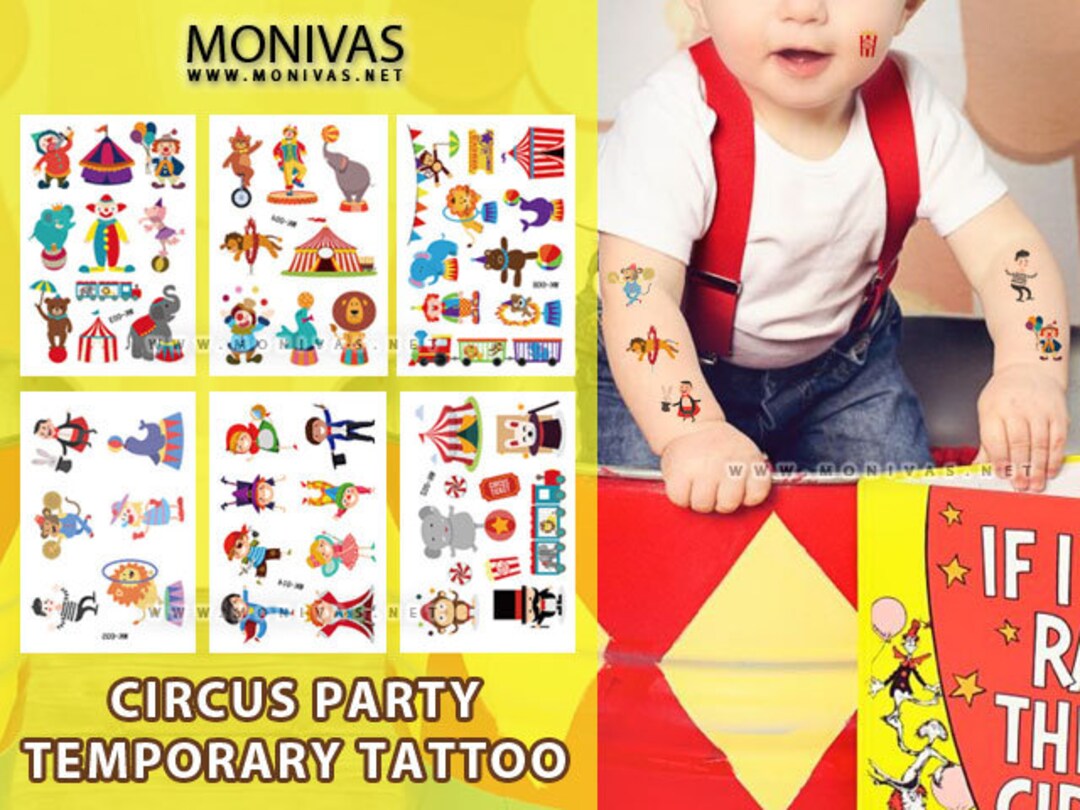 Circus Theme Party Kids Temporary Tattoo Stickers DIY Event Activities ...