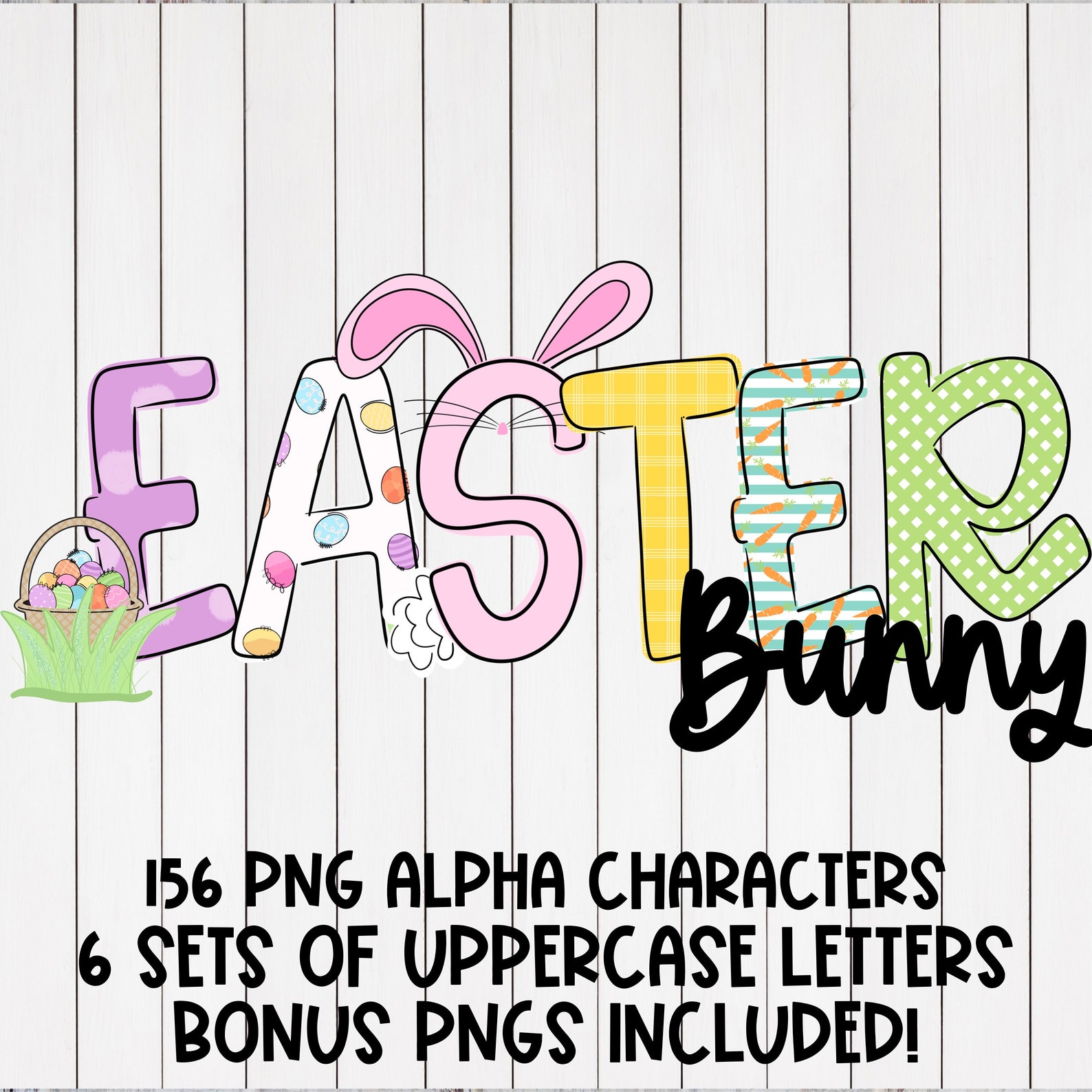 Easter Bunny Doodle Font Letters With Bonus Easter PNG Files. Instant ...