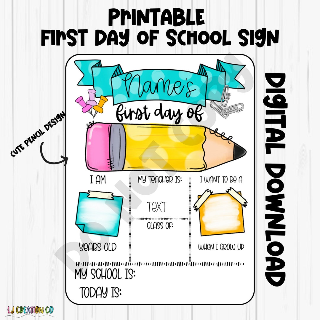 First Day of School Sign, Cute Pencil Design (digital Download) - Etsy