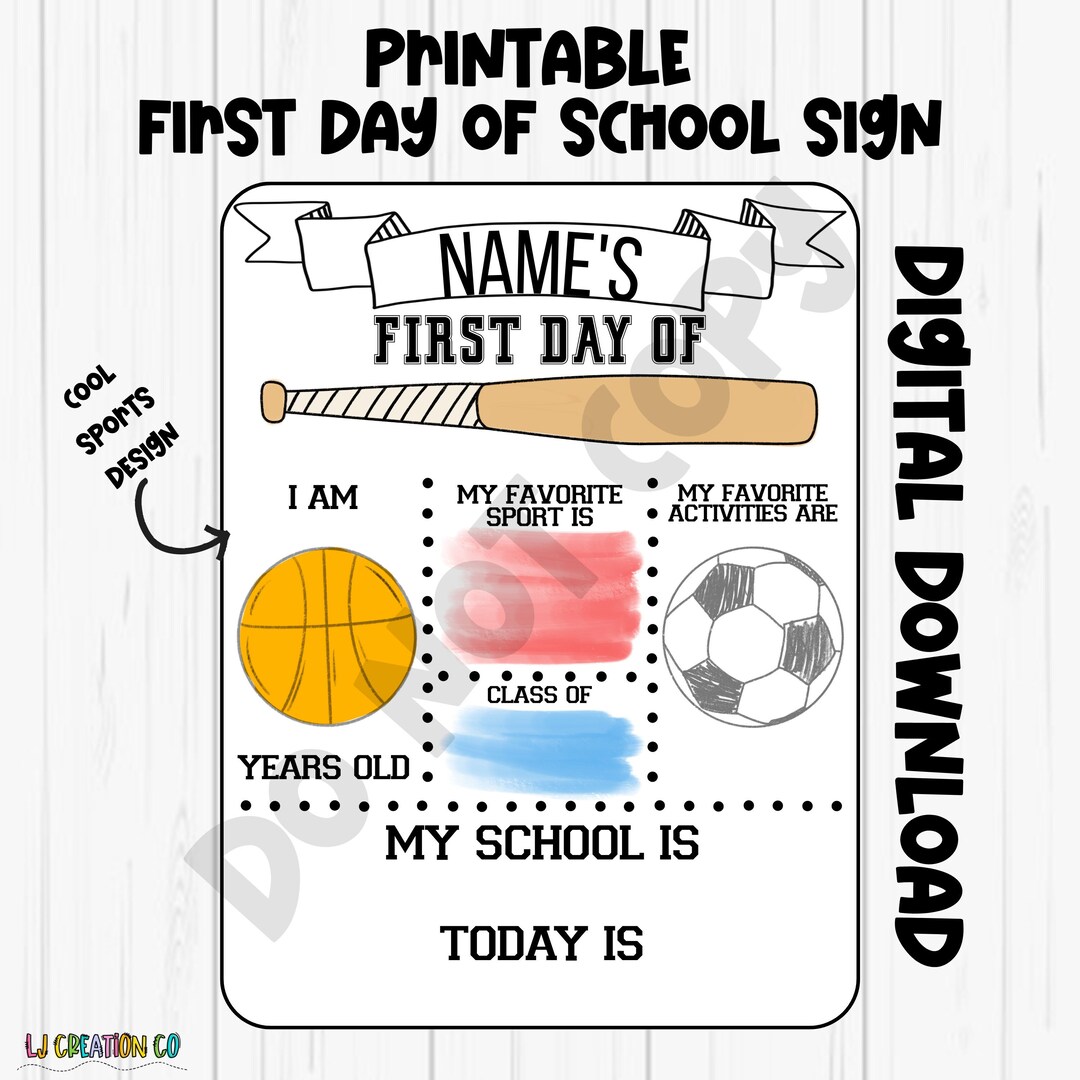 Reusable/printable First Day of School Sign With Fun Sports Theme ...
