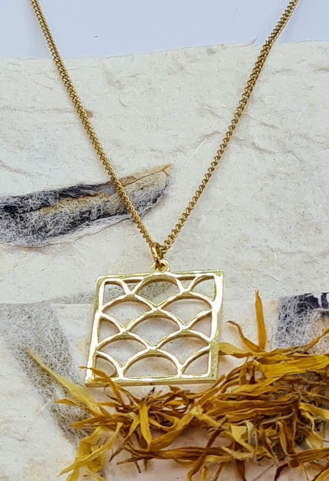 Gold Stainless Steel Square Pendant. - Etsy