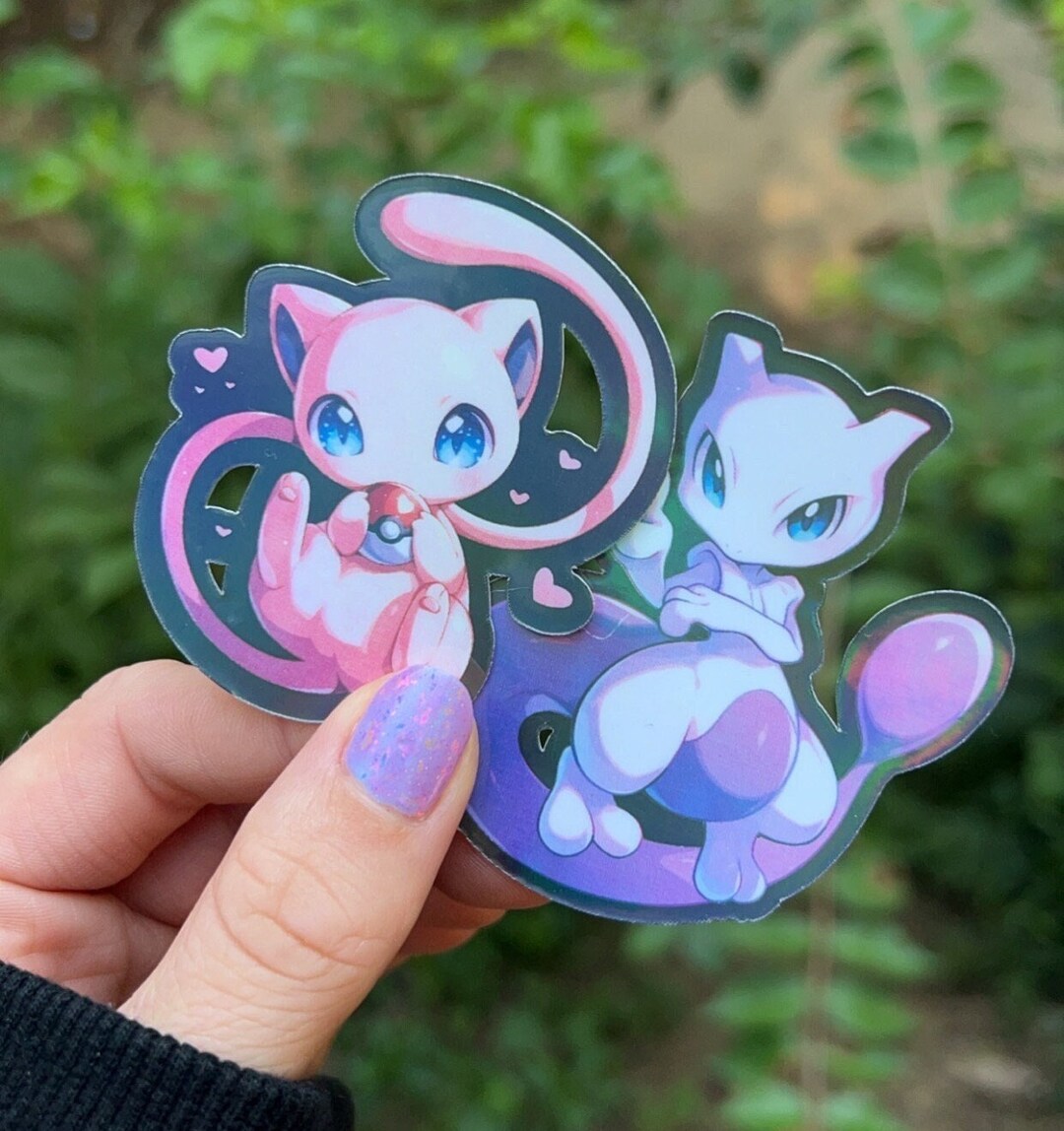 Mew and Mewtwo Stickers, Holographic Stickers - Etsy