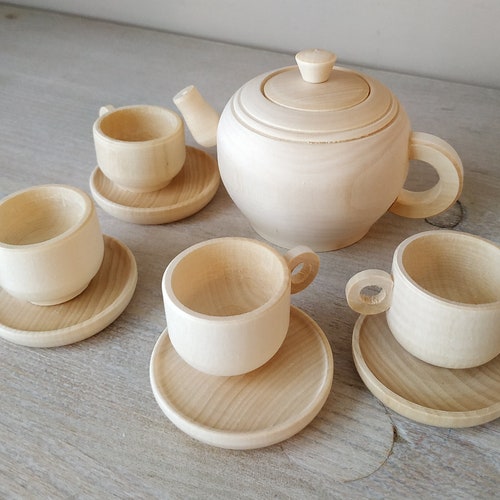 Wooden Tea Set Toy Hand Painted Pretend Play Tea Set - Etsy