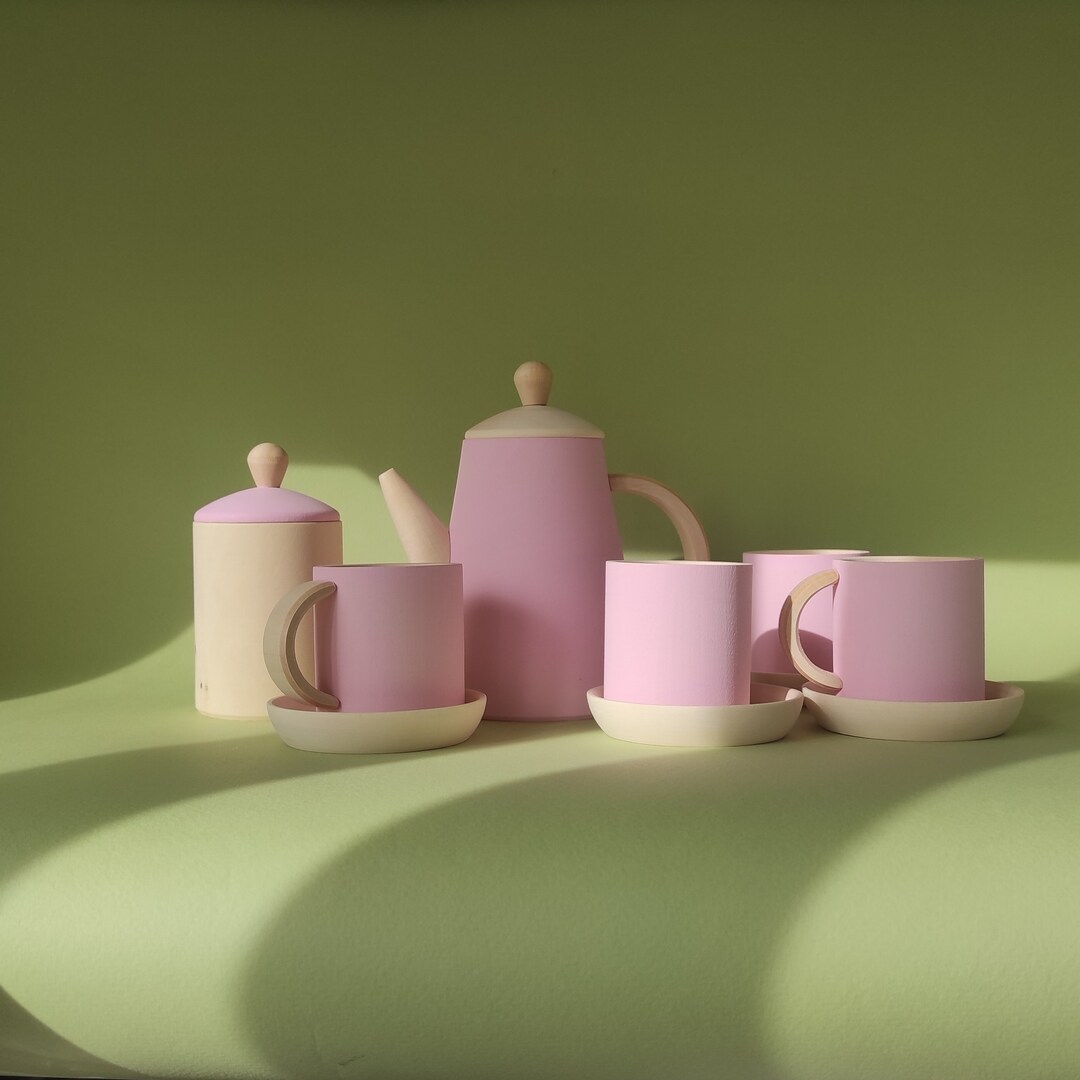 Wooden Toy Tea Set Pink Tea Set Montessori Pretend Toy - Etsy