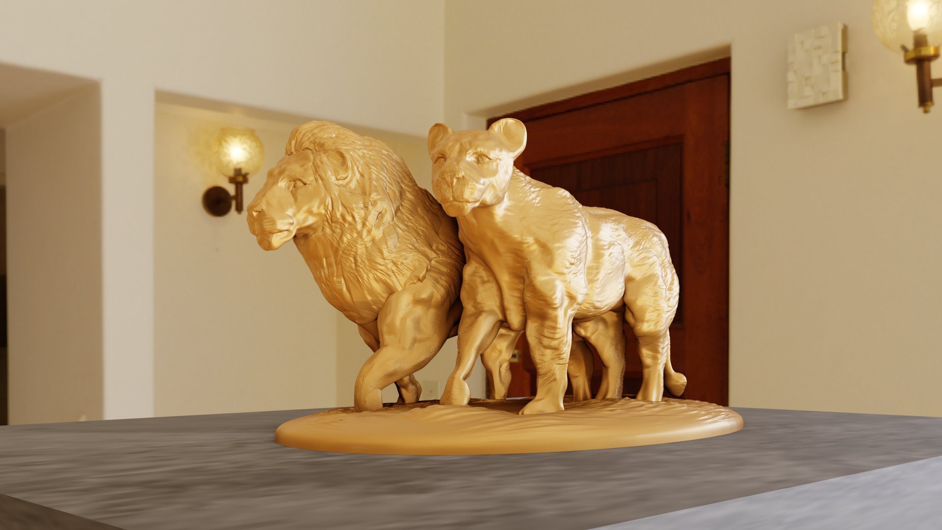 Lion and Lioness Looking Left Statue STL File - Etsy