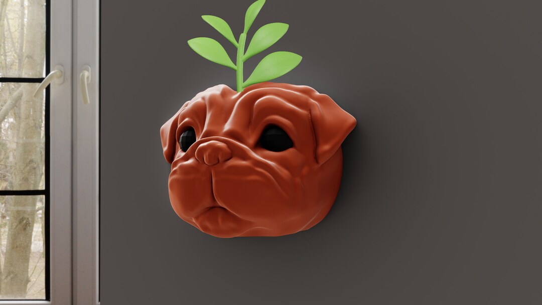 Pug Head Planter Wall Mount STL 3d Printing STL File - Etsy