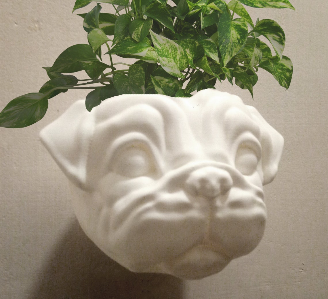 Pug Head Planter Wall Mount STL 3d Printing STL File - Etsy