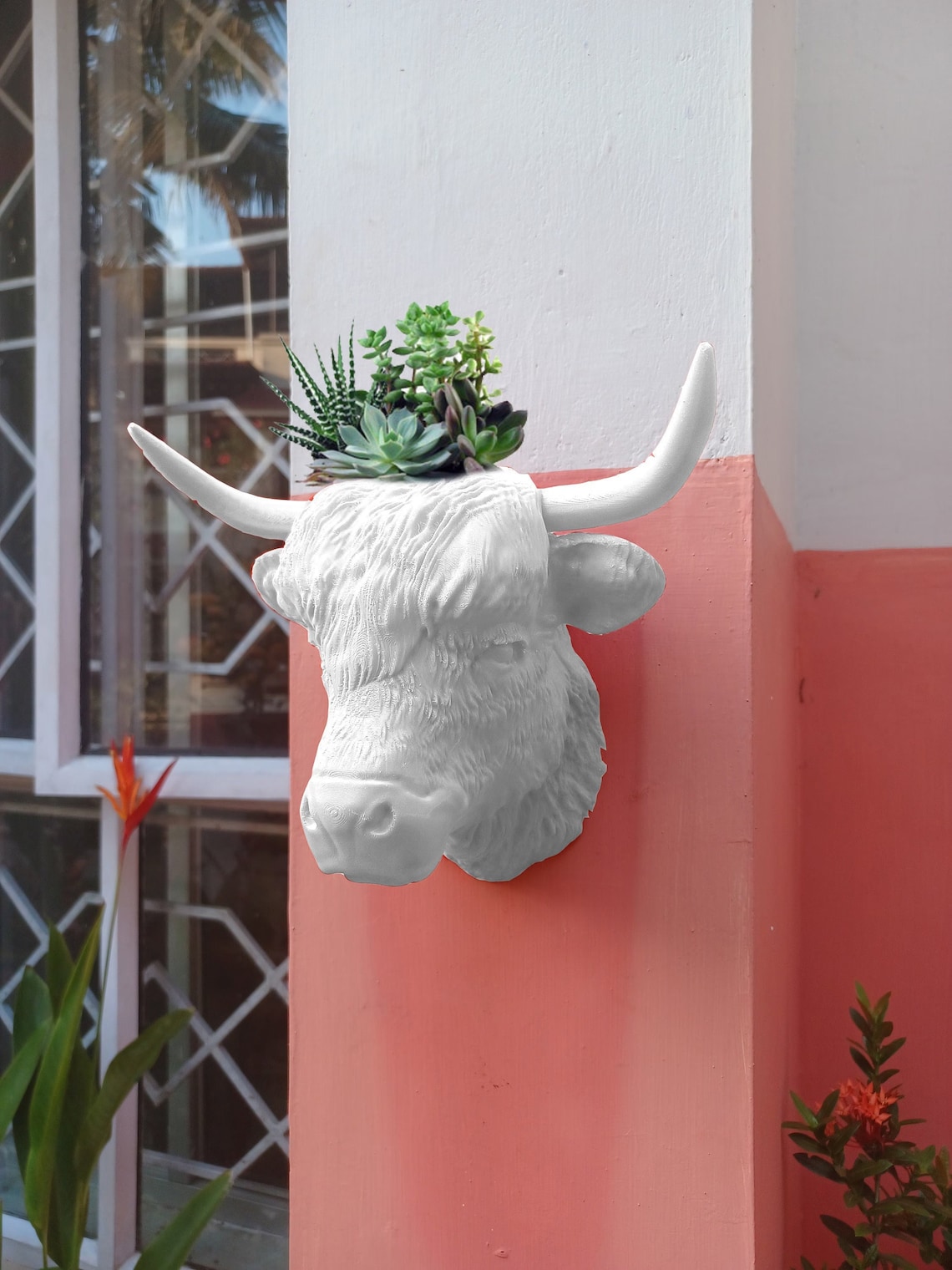 Highland Cow Head Wall Mount Planter Pot Flower Vase Decor Stl 3d Print ...