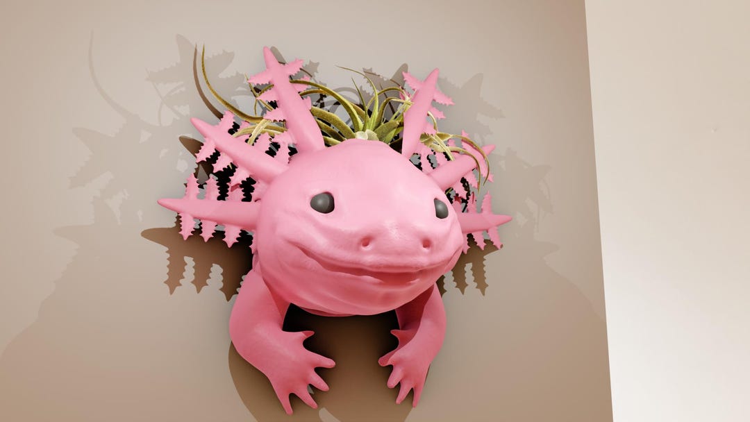 Axolotl Cute Sea Creature Head Wall Mount Planter Pot Flower Vase 3d ...