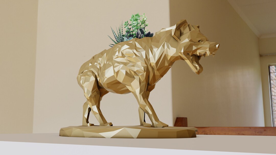 Hyena Walking Statue Low Poly Planter Pot Flower Vase 3d Printing STL ...
