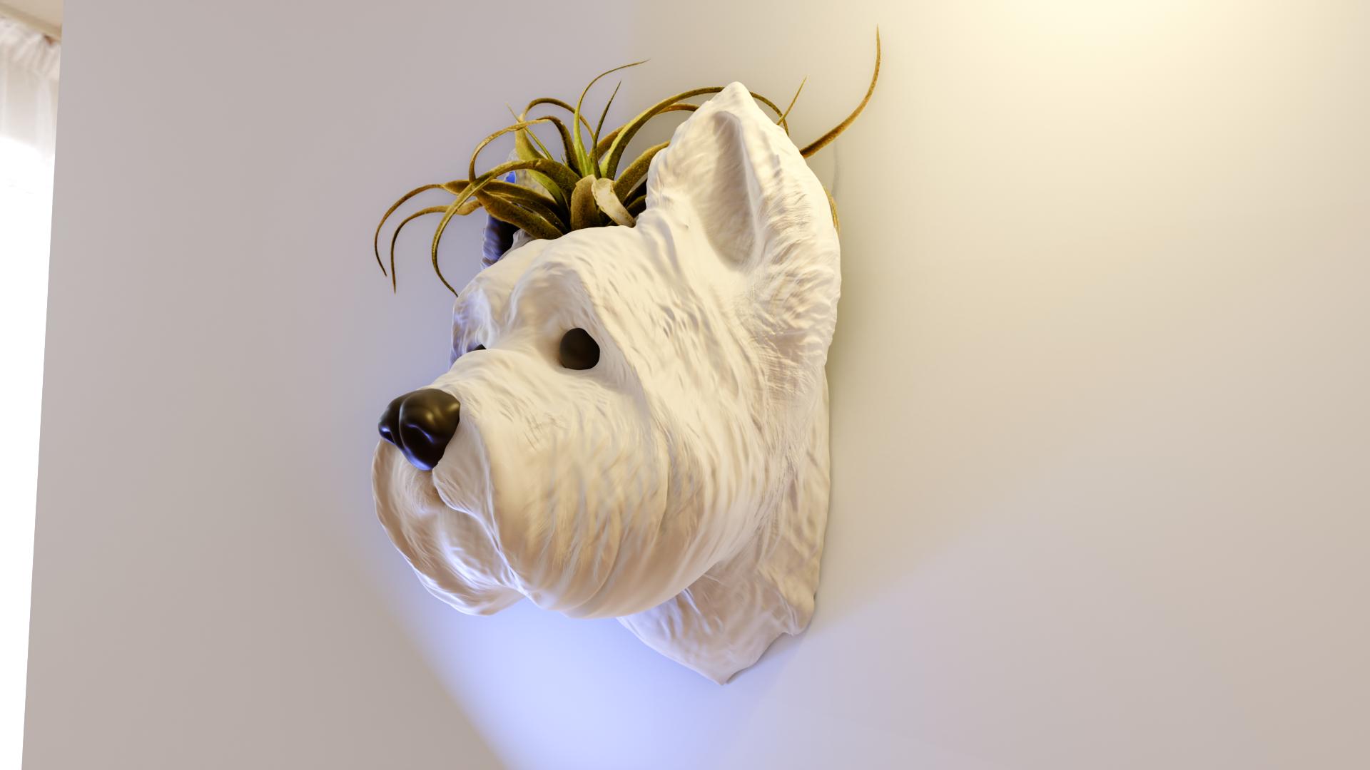 Westie White Highland Terrier Dog Head Wall Mount Planter 3d Printing ...