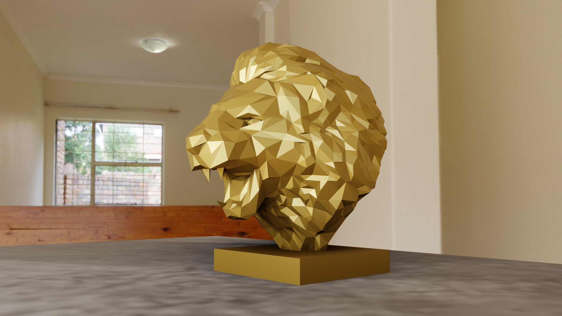 Lion Head Roaring Low Poly Bust Statue STL File - Etsy