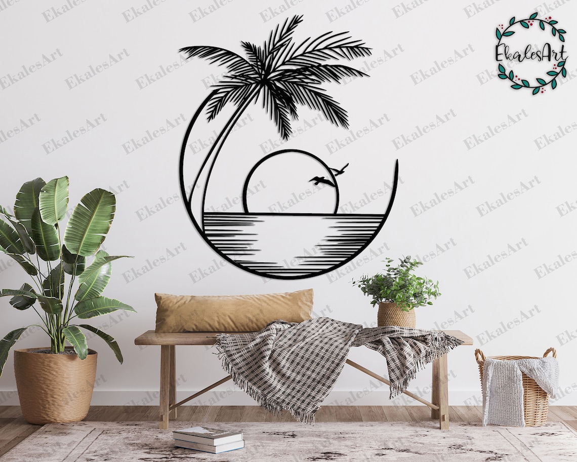 Tropical Sunset Palm Tree SVG: Beach Scene Cut File (digital Download ...