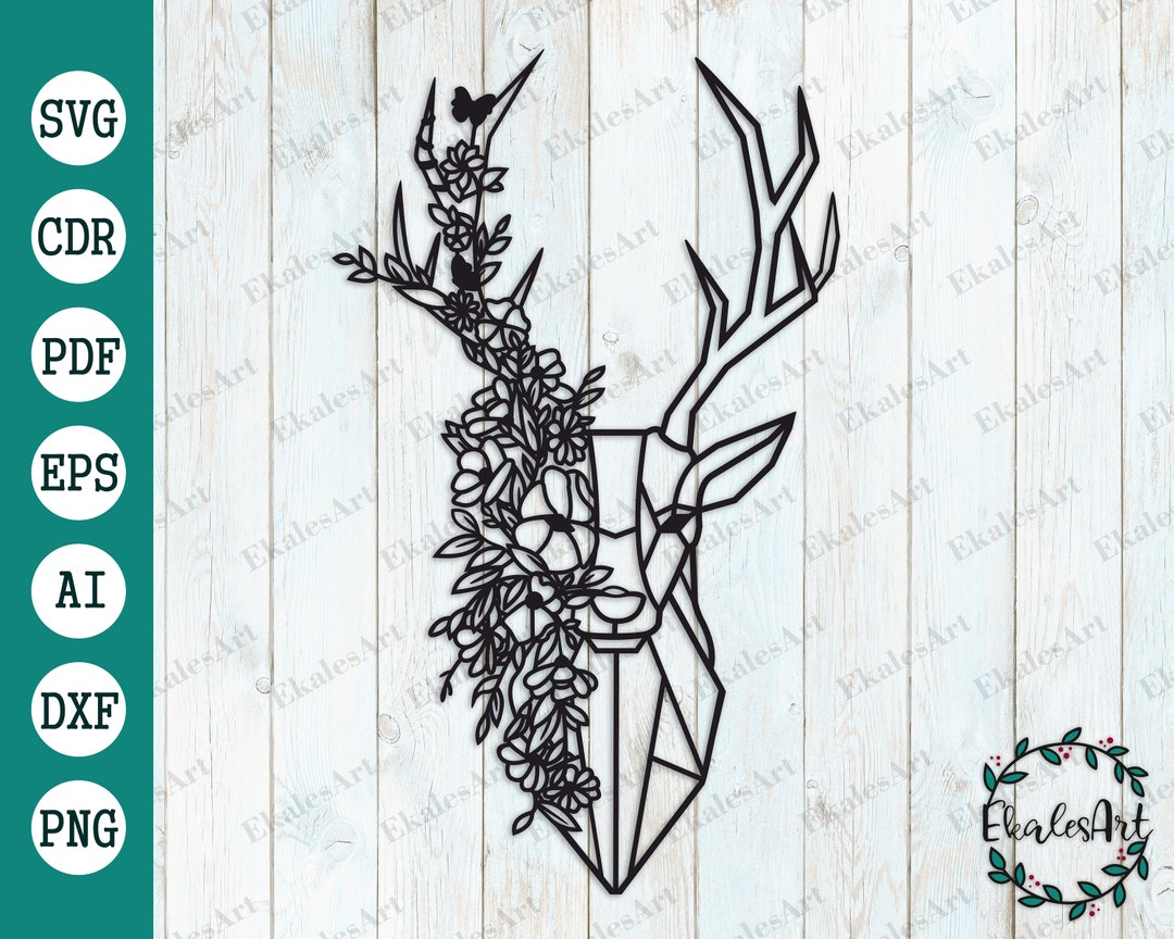 Hirschkopf mit Blumen Svg, Hirsch Svg, Hirschgeweih Svg, Hirsch Monogramm, Hirsch Clipart SVG ...