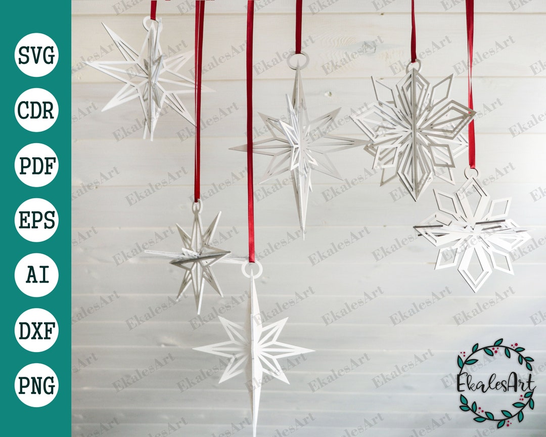 Christmas Star Svg, Plywood 3 Mm, Christmas Ornaments SVG, 6 Pieces ...