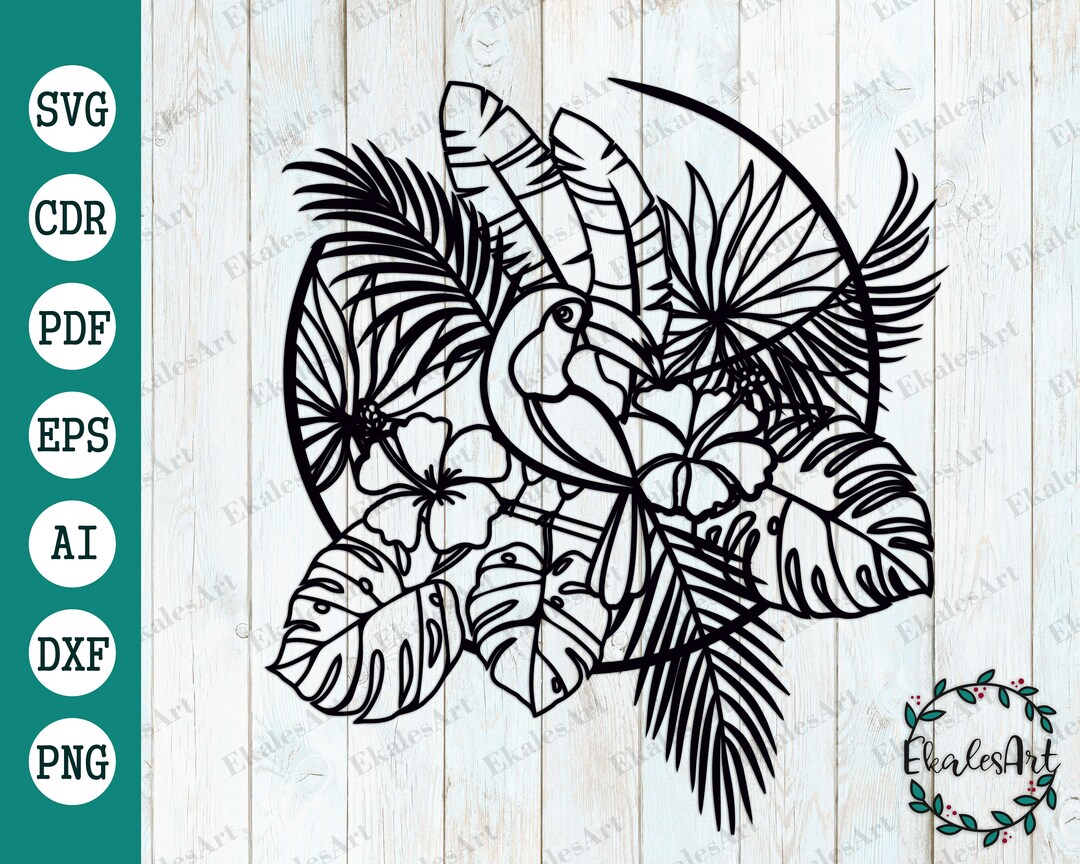 Toucan SVG File, Tropical Bird Cut File, Tropical Scene Template ...