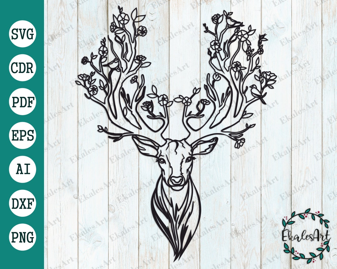 Floral Deer Antler SVG: Cricut Cut Files (eps, Pdf, Dxf, Cdr, Png) - Etsy