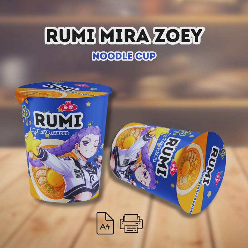 K-pop Demon Hunter Ramen Cup Labels | Rumi Mira Zoey Huntrix Girls ...