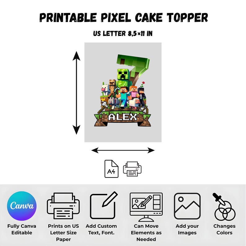 Pixel Game Birthday Cake Topper | Editable Name & Age (digital Download ...